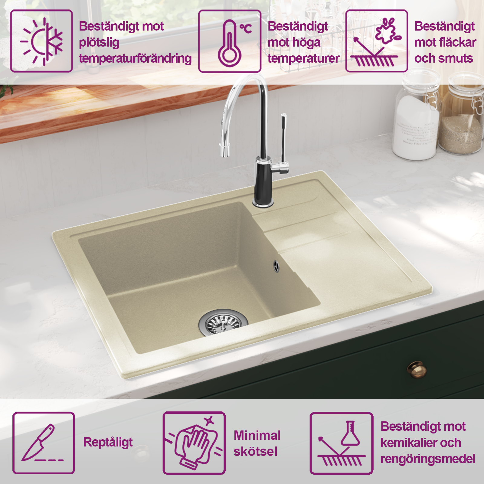 vidaXL Diskho med bräddavlopp oval beige granit | vidaXL.se