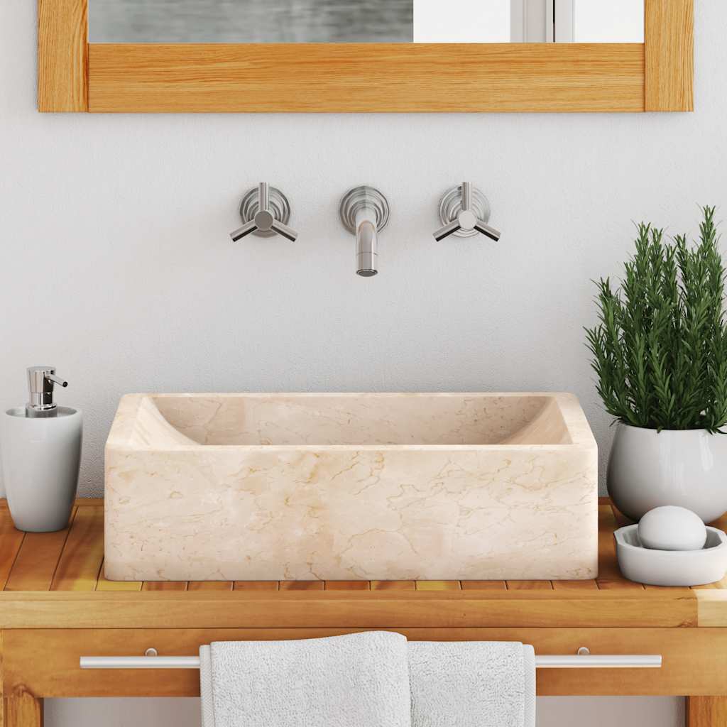 vidaXL Handfat 45x30x12 cm marmor gräddvit högglans | vidaXL.se