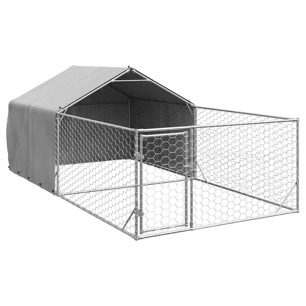 vidaXL Hundkoja för utomhusbruk med gård 5x2x1,5 m galvaniserat stål ...