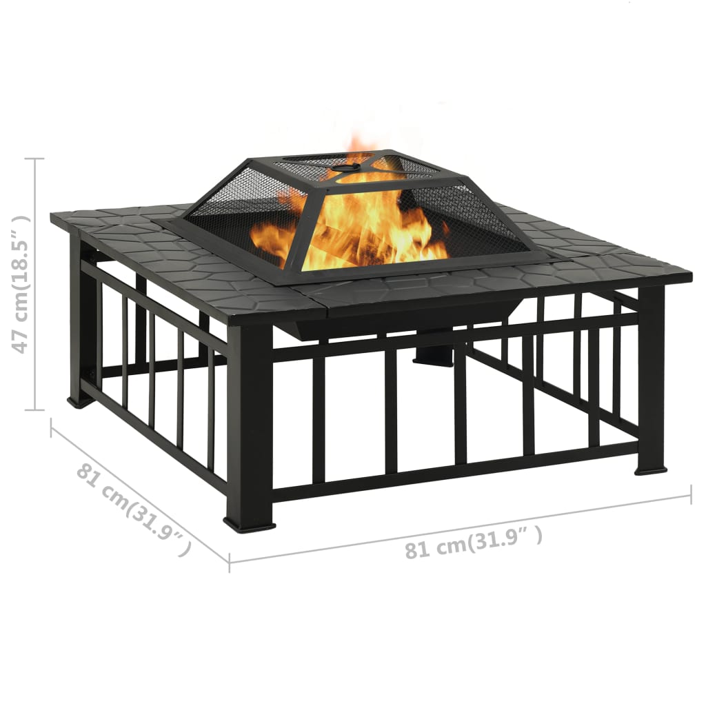 vidaXL Eldstad för trädgården med eldgaffel 81x81x47 cm XXL stål ...