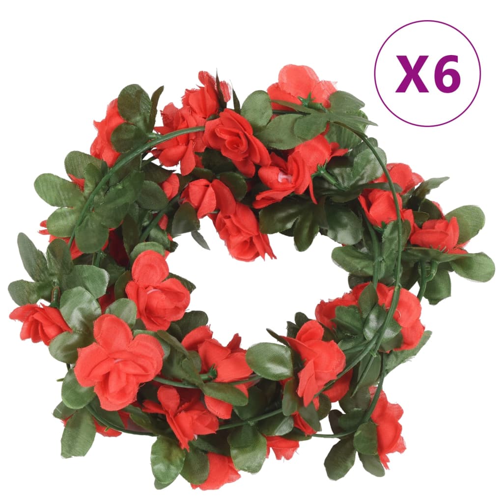 vidaXL Julkransar med blommor 6 st röd 250 cm | vidaXL.se